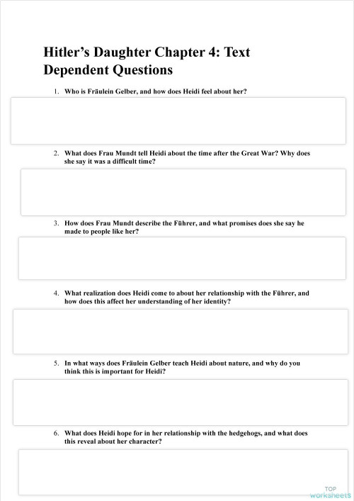 Hitler's Daughter Chapter 4 Text Dependent Questions. Interactive ...