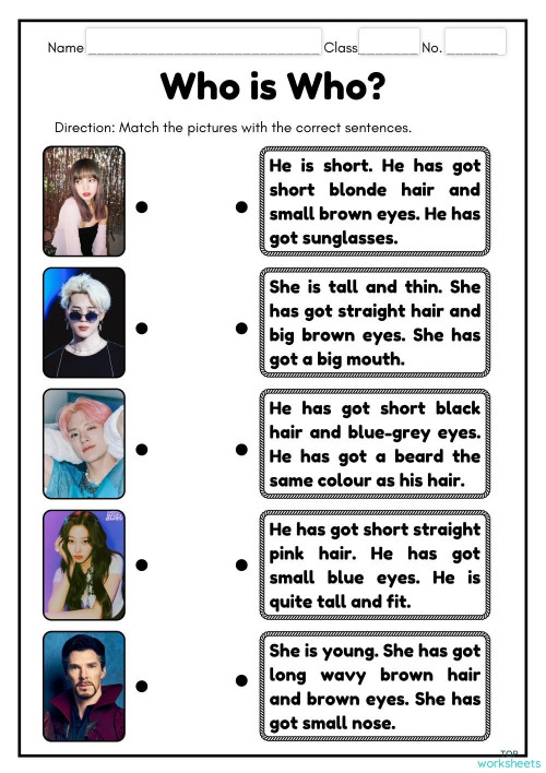 Worksheet: Who is Who?. Interactive worksheet | TopWorksheets