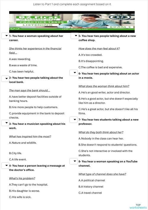 Listening Review 1. Interactive worksheet | TopWorksheets