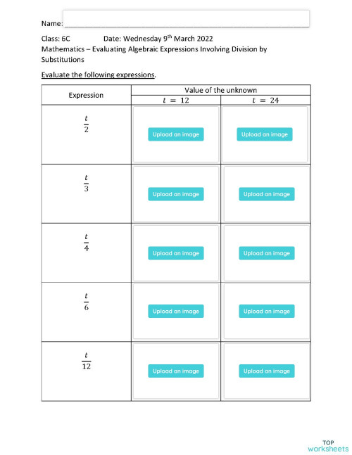 Evaluate Algebraic Expressions. Interactive worksheet | TopWorksheets