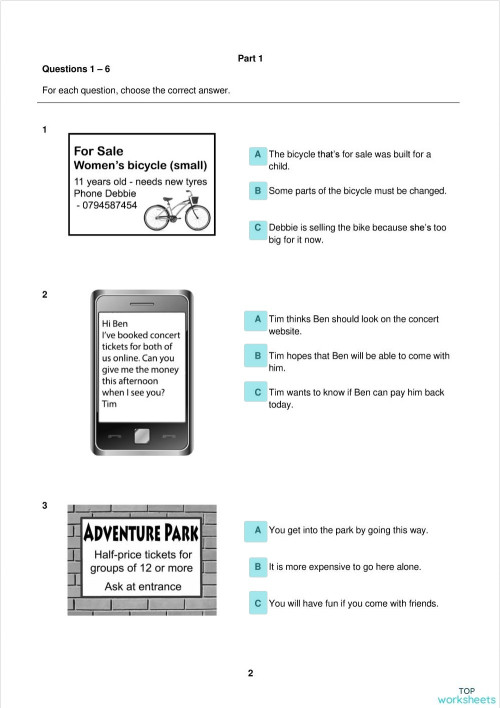A2 KEY Cambridge Test Reading. Interactive worksheet | TopWorksheets
