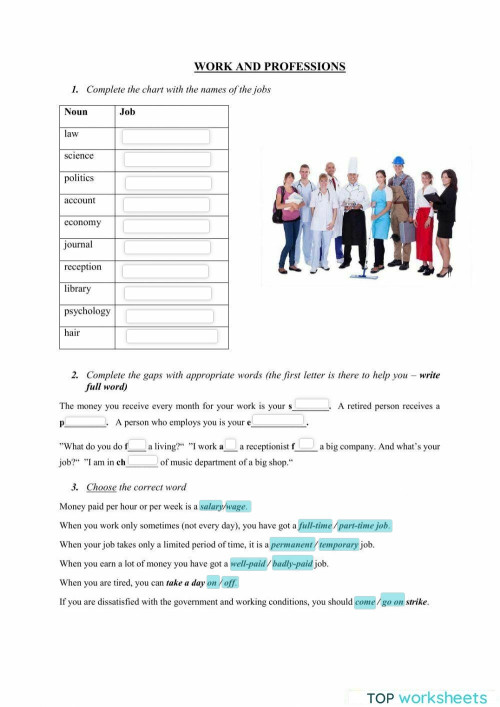 Work. Interactive worksheet | TopWorksheets