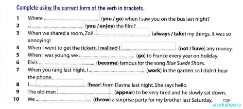 Simple Past Worksheet Interactive Worksheet Topworksheets