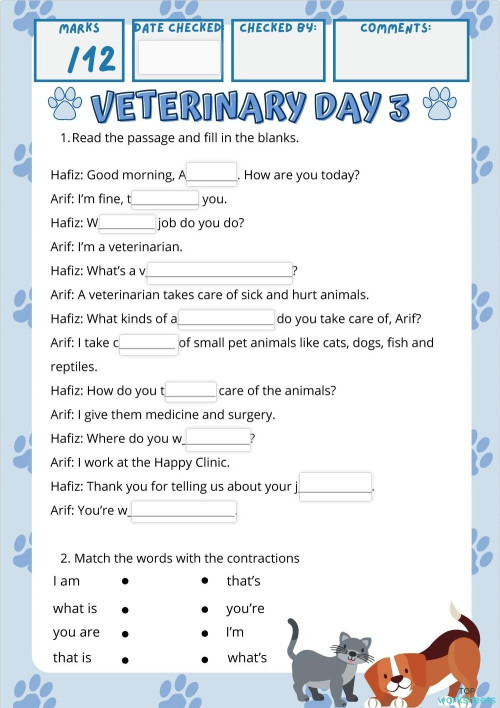Veterinary **. Interactive worksheet | TopWorksheets