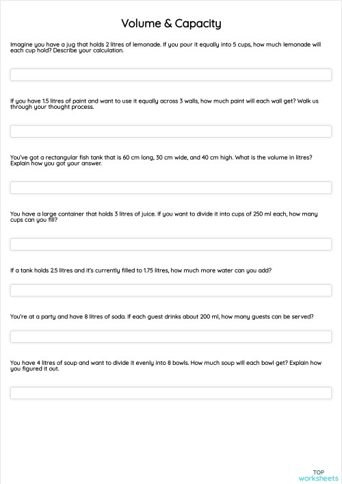 Volume & Capacity. Interactive worksheet | TopWorksheets
