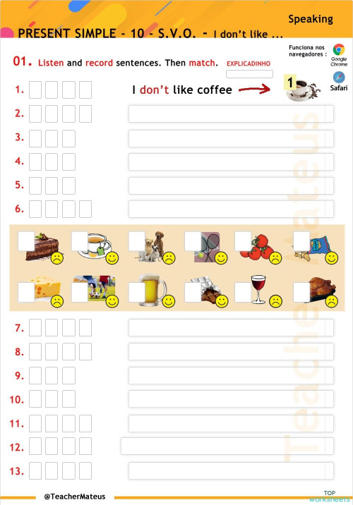 022 - Present Simple - 10 - S. V. O. - I don't like... - Speaking ...