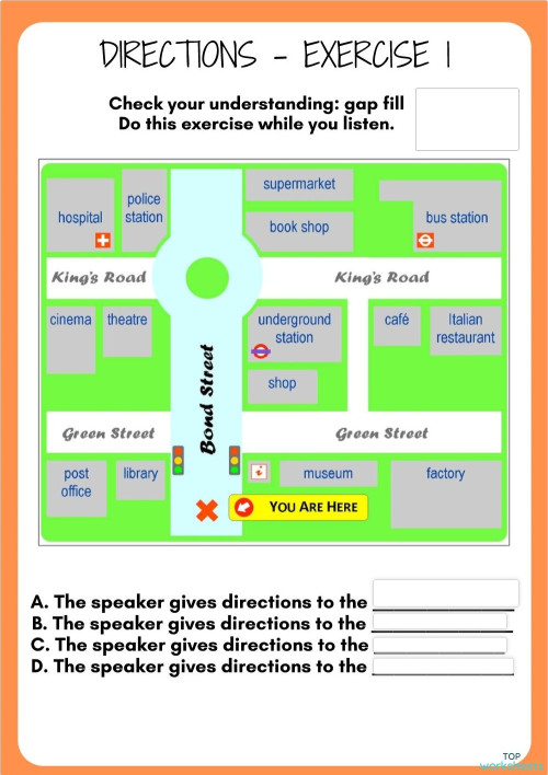 Directions- Exercise 1 (listening). Interactive worksheet | TopWorksheets