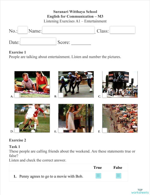 English for Communication - Listening practice. Interactive worksheet | TopWorksheets