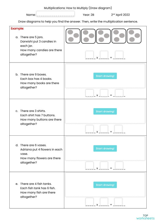 Draw diagram Multiplication. Interactive worksheet | TopWorksheets