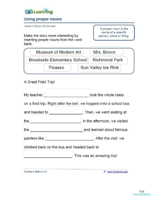 Proper Nouns. Interactive worksheet | TopWorksheets