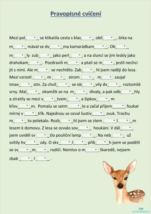 Čeština: interaktivní pracovní listy a online cvičení | TopWorksheets