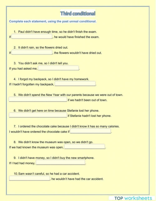 Third Conditional Exercises Interactive Worksheet Topworksheets