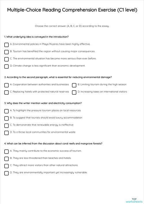 Multiple-Choice Reading Comprehension Exercise (C1 level). Interactive ...