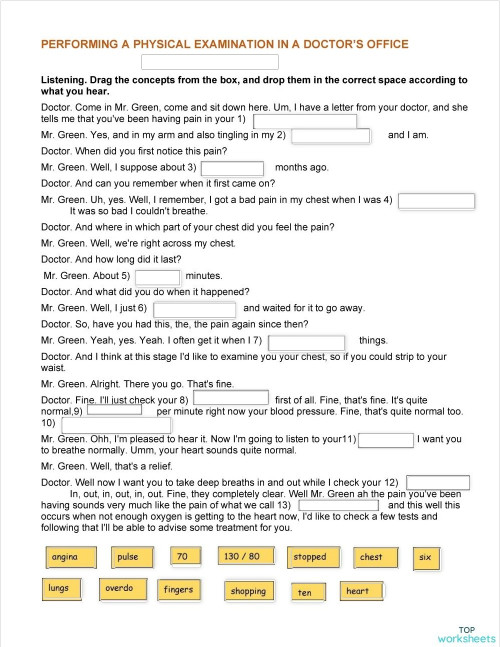 Physical/ medical examination. Interactive worksheet | TopWorksheets