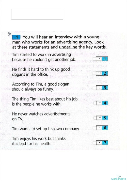 I get up at 7.30 (dictation). Interactive worksheet | TopWorksheets