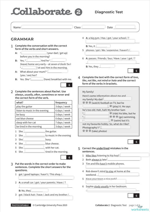 DIAGNOSTIC TEST 2 ESO. Interactive worksheet | TopWorksheets