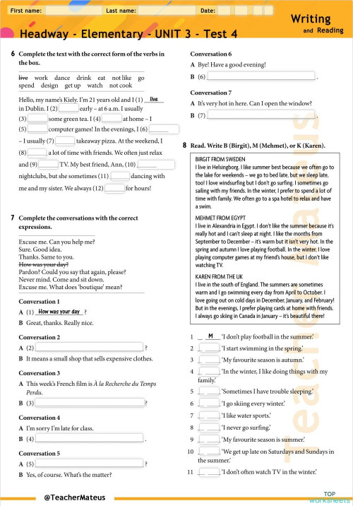 Reading comprehension A1. Interactive worksheet | TopWorksheets