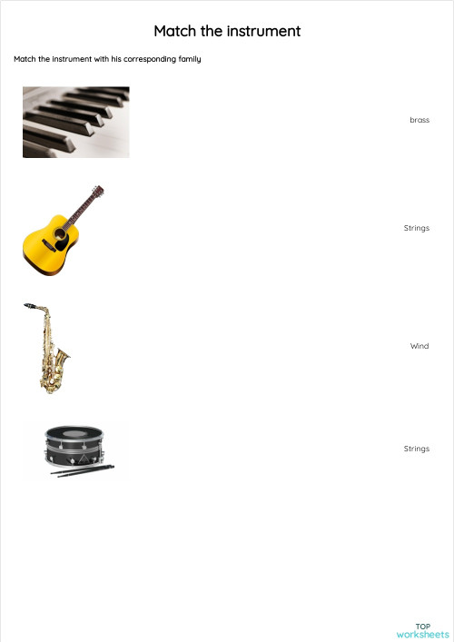 Match the instrument. Interactive worksheet | TopWorksheets