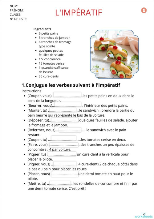 impératifs. Fiche interactive | TopWorksheets