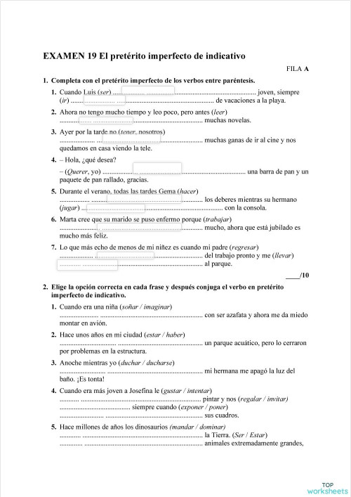 pretérito imperfecto. Ficha interactiva | TopWorksheets