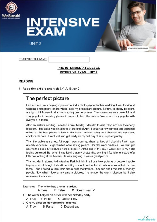 Intensive exam unit 2. Interactive worksheet | TopWorksheets