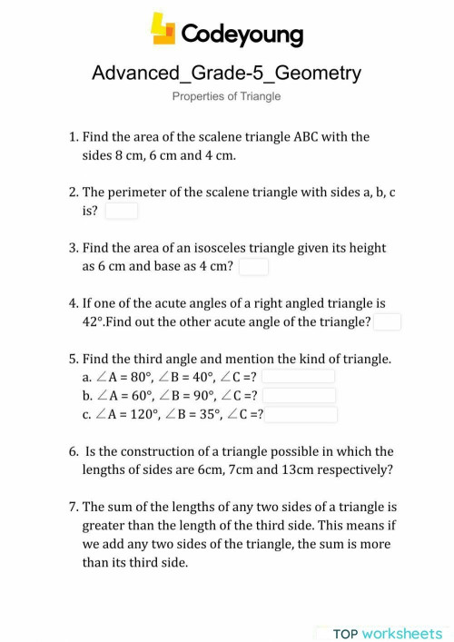 Advanced-Properties of Triangle. Interactive worksheet | TopWorksheets