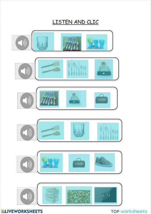 Listen and clic the correct material. Interactive worksheet | TopWorksheets