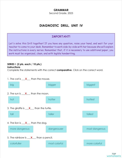 Grammar Diagnostic, Second Grade, Unit IV. Interactive worksheet ...