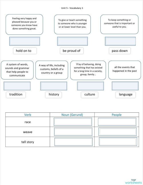 Unit 5: 1. Vocab 1. Interactive worksheet | TopWorksheets