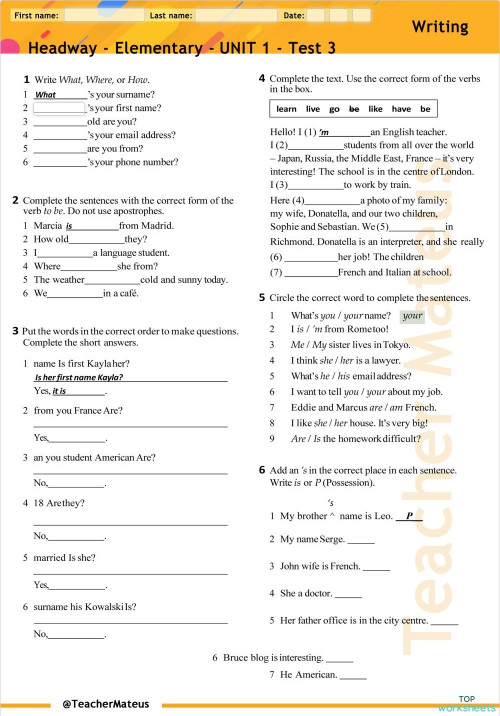 Unit 7 Basic test. Interactive worksheet | TopWorksheets Unit 7 Basic test. Interactive worksheet | TopWorksheets
