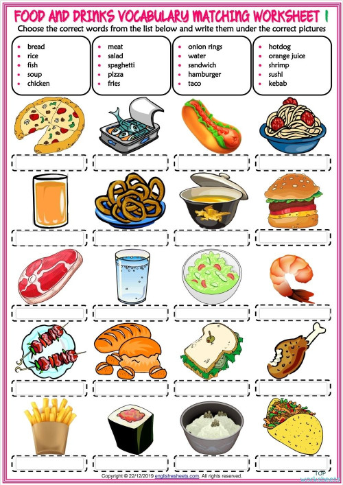 Food and Drinks Vocabulary 1 and 2. Interactive worksheet | TopWorksheets