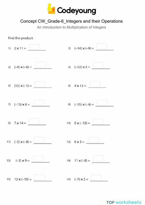 An Introduction to Multiplication of Integers Concept CW. Interactive ...