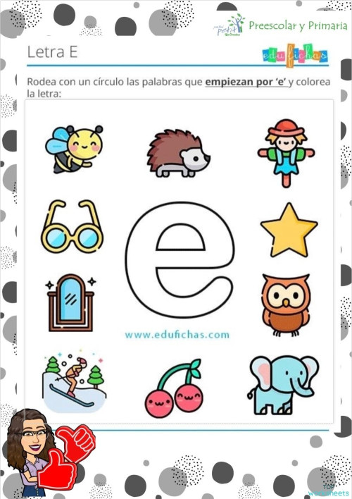 objetos con la vocal "e". Ficha interactiva | TopWorksheets