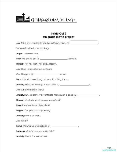 Inside Out 2 - Sentence Completion. Interactive worksheet | TopWorksheets
