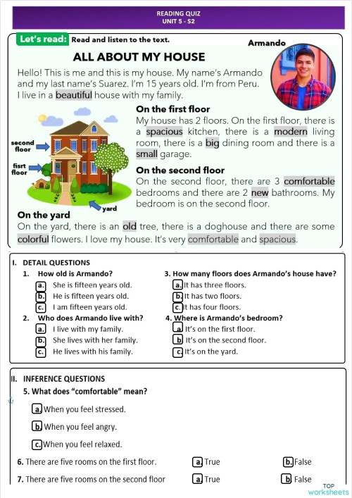 READING QUIZ- SESSION 2 PRE A1. Interactive worksheet | TopWorksheets