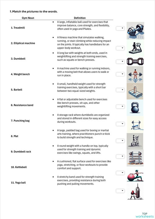 B1 Day 10 Gym vocabulary Expansion. Interactive worksheet | TopWorksheets