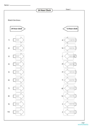 converting 12hrs and 24hrs. Interactive worksheet | TopWorksheets