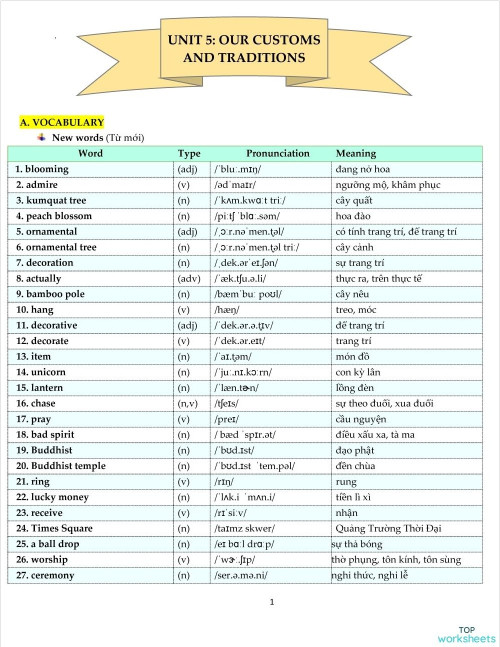 Global 8_Unit 5.1. Bài tập tương tác | TopWorksheets