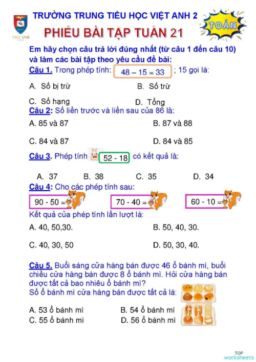 Interactive worksheets and online exercises in vietnamese | TopWorksheets