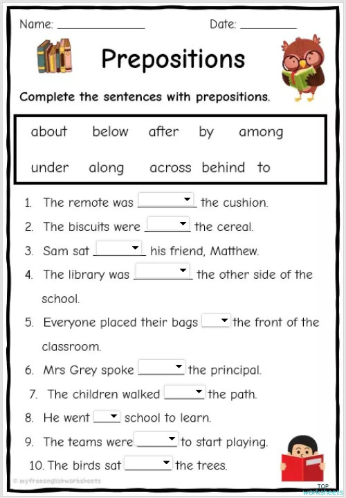 Prepositions. Interactive worksheet | TopWorksheets