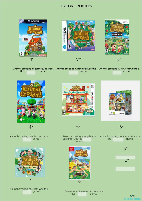 Ordinal numbers with animal crossing games. Interactive worksheet ...