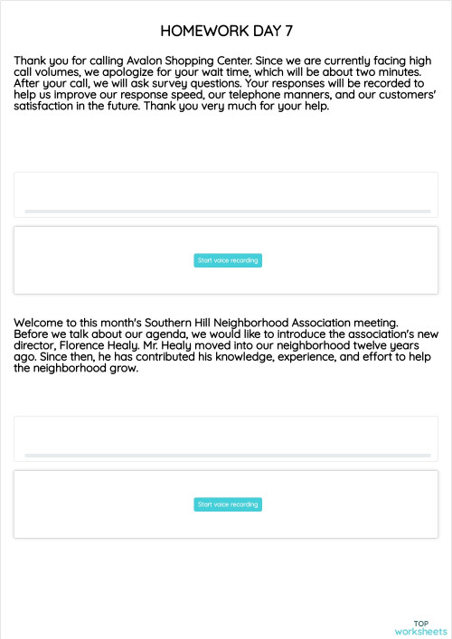 HOMEWORK DAY 7. Interactive worksheet | TopWorksheets