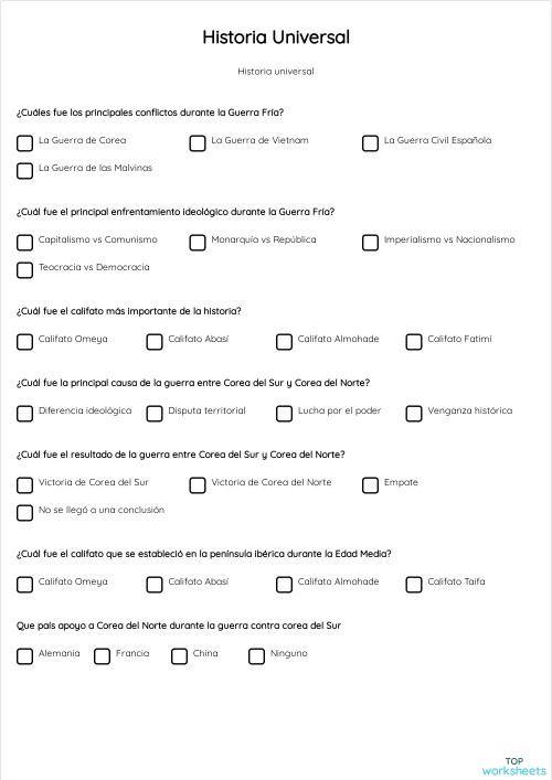 Historia Universal. Ficha interactiva | TopWorksheets