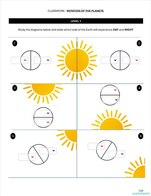 Rotation of the Planet classwork. Interactive worksheet | TopWorksheets
