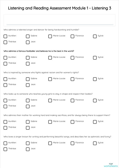 Listening and Reading Assessment Module 1 - Listening 3. Fiche ...