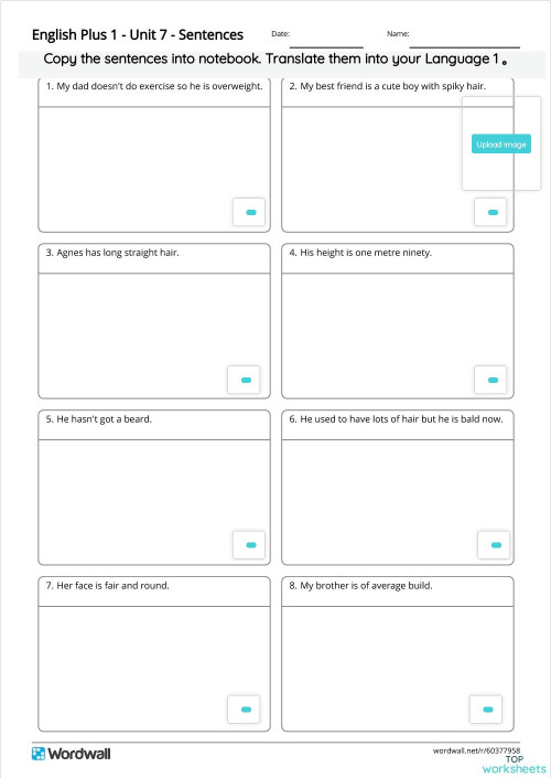 English PLus 1 - Unit 7 - Sentece. Interactive worksheet | TopWorksheets