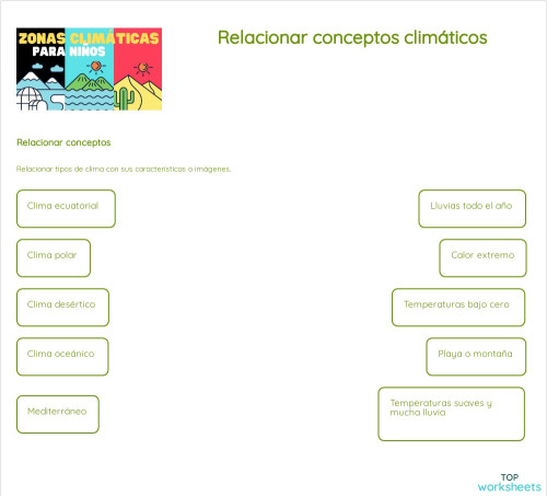 Relacionar conceptos climáticos. Ficha interactiva | TopWorksheets