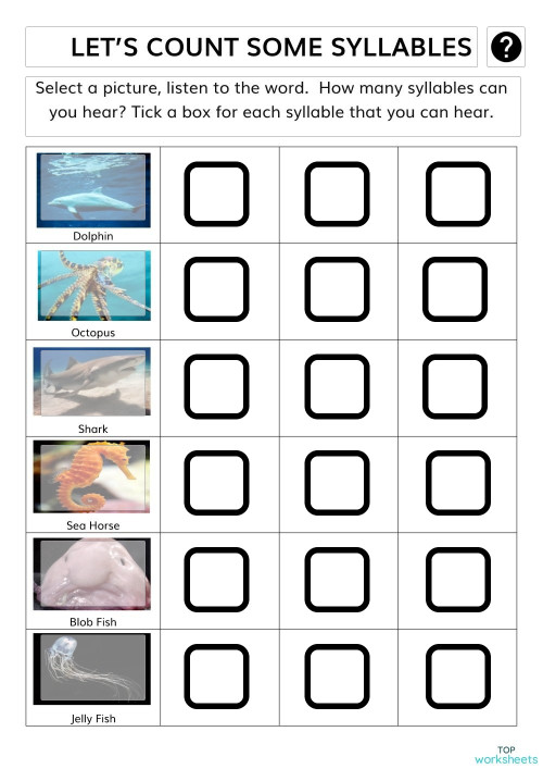 03 Counting Syllables - Insects. Interactive worksheet | TopWorksheets