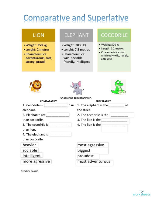 Comparison animals. Interactive worksheet | TopWorksheets