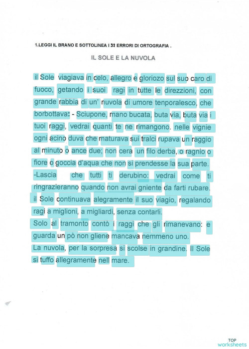 TROVA GLI ERRORI DI ORTOGRAFIA. Scheda interattiva | TopWorksheets